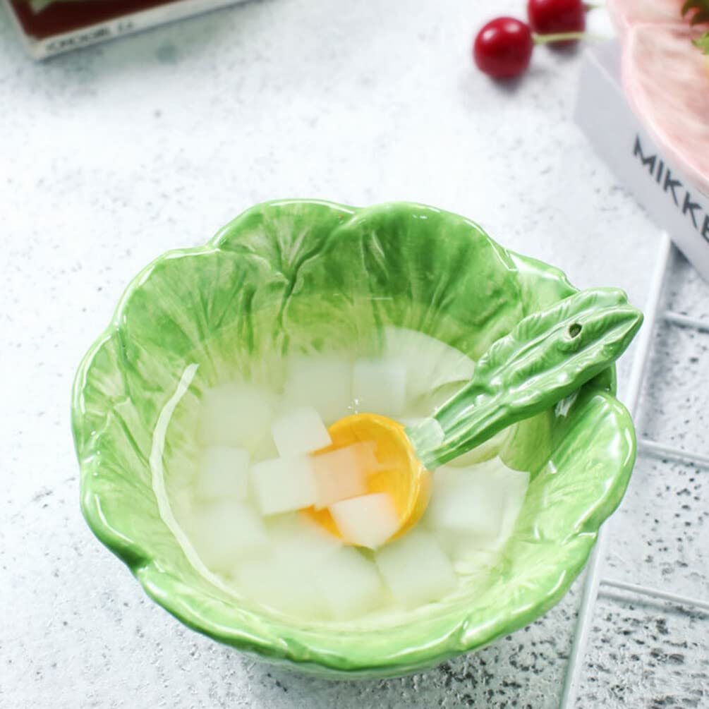 Green Bowl Ceramic Ramen Bowl Mixing Bowl Cute Chinese Cabbage Design Noodles Bowl Serving Bowl for Soup Noodles Salad Mixing Ice Cream Cereal Snacks Bowls Green Tableware