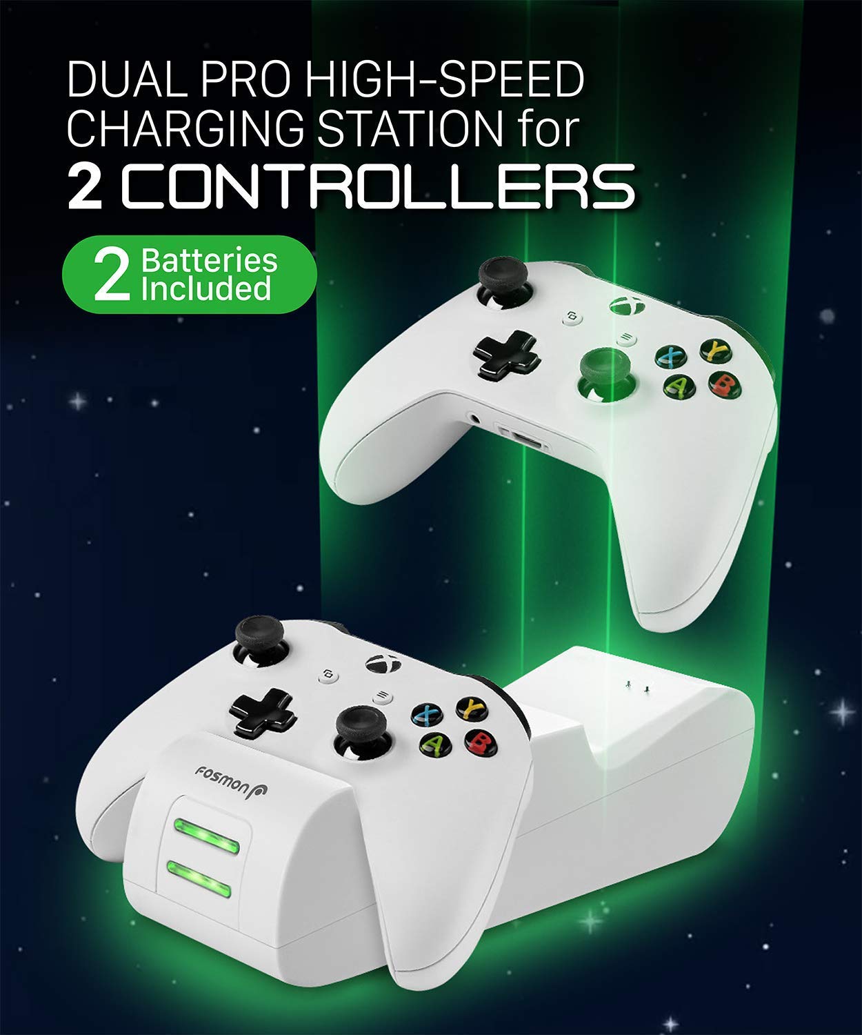 Fosmon Dual Controller Charger with 2 Rechargeable Batteries and Gaming Headset with Mic Compatible with Xbox One/One X/One S Elite (Not for Xbox Series X/S 2020) Controllers