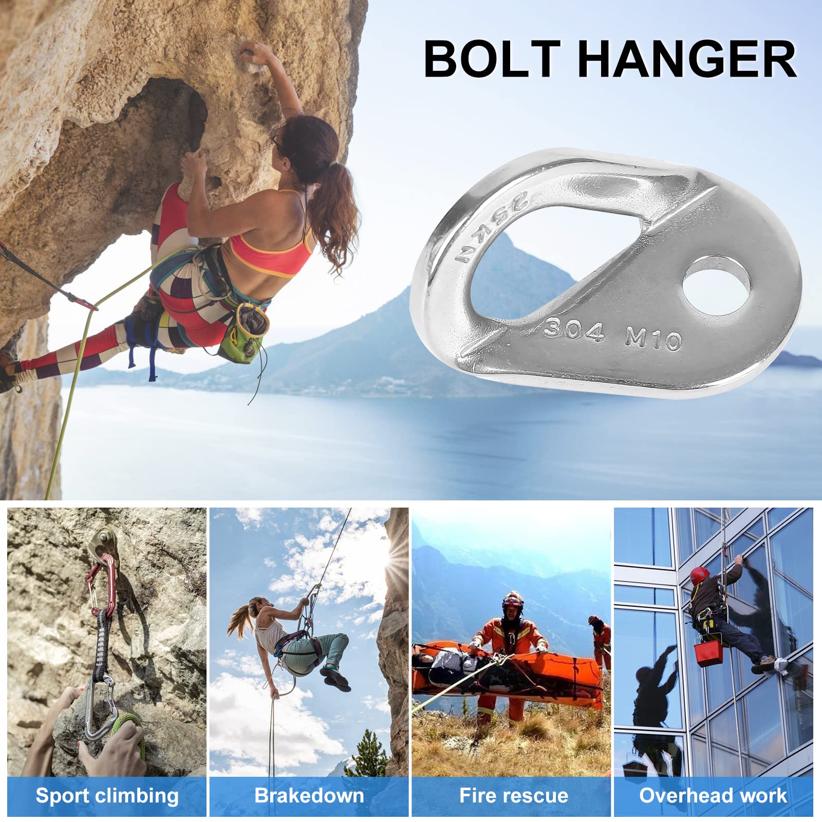 JATCSG 20Pack Climbing Bolt Hanger, Stainless Steel Climbing Anchor Bolt, Rock Climbing Anchor for 10 mm / 3/8" Bolt, Fracture Load 25kN, for Climbing Rappelling Rescue Hammock Installation