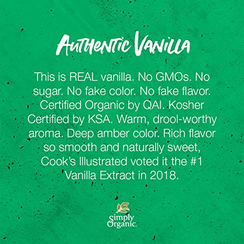 Simply Organic Pure Madagascar Vanilla Extract, 4-Ounce Glass Jar, Certified Organic, Sugar-Free Flavor For Smoothies