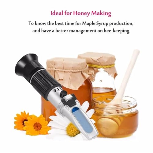 KYKYK Refractometer, Newest Handheld Refractometer Refraction Tools 58~92% Brix 38~43 Be Baume Honey Water Contents (12-27%) Refractometer for Fruit, Homebrewing, Juice, Vegetables