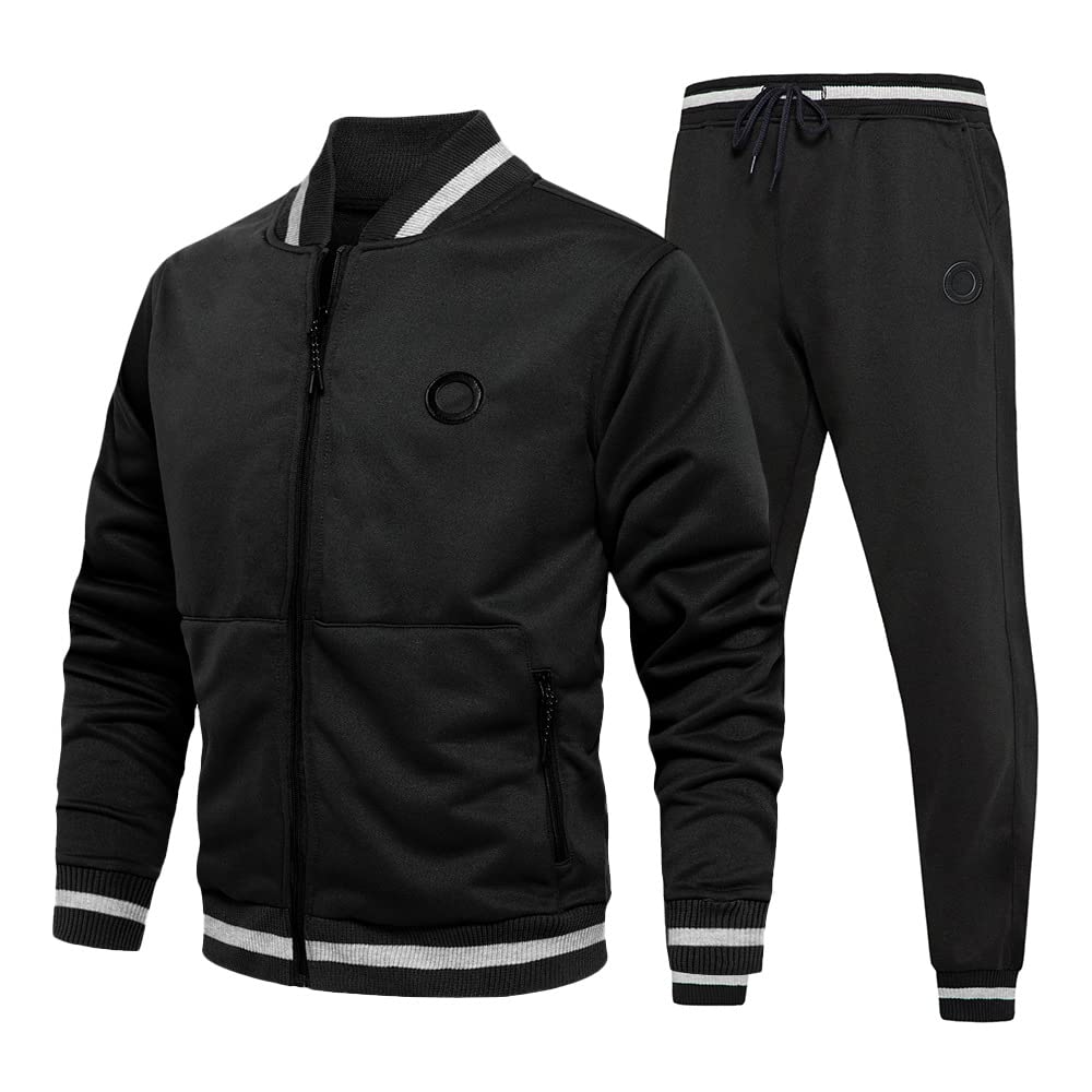 JACKETOWN Track Suits for men Set Men Sweat Suits Sets Jogging Sports Outfits Black XL