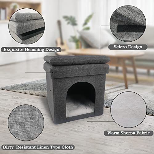 SICZON Cat House Ottoman, Modern Cat Condo for Indoor, 13"x13"x13" Foldable Cat Cube Bed for Kitten Sturdy Structure with Removable Lid