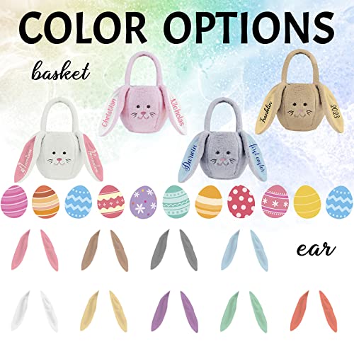 Personalized Bunny Easter Basket for Boys Girls Kids Custom Easter Baskets with Name Handle Plush Egg Hunt Bags Customized Buckets Easter Gifts
