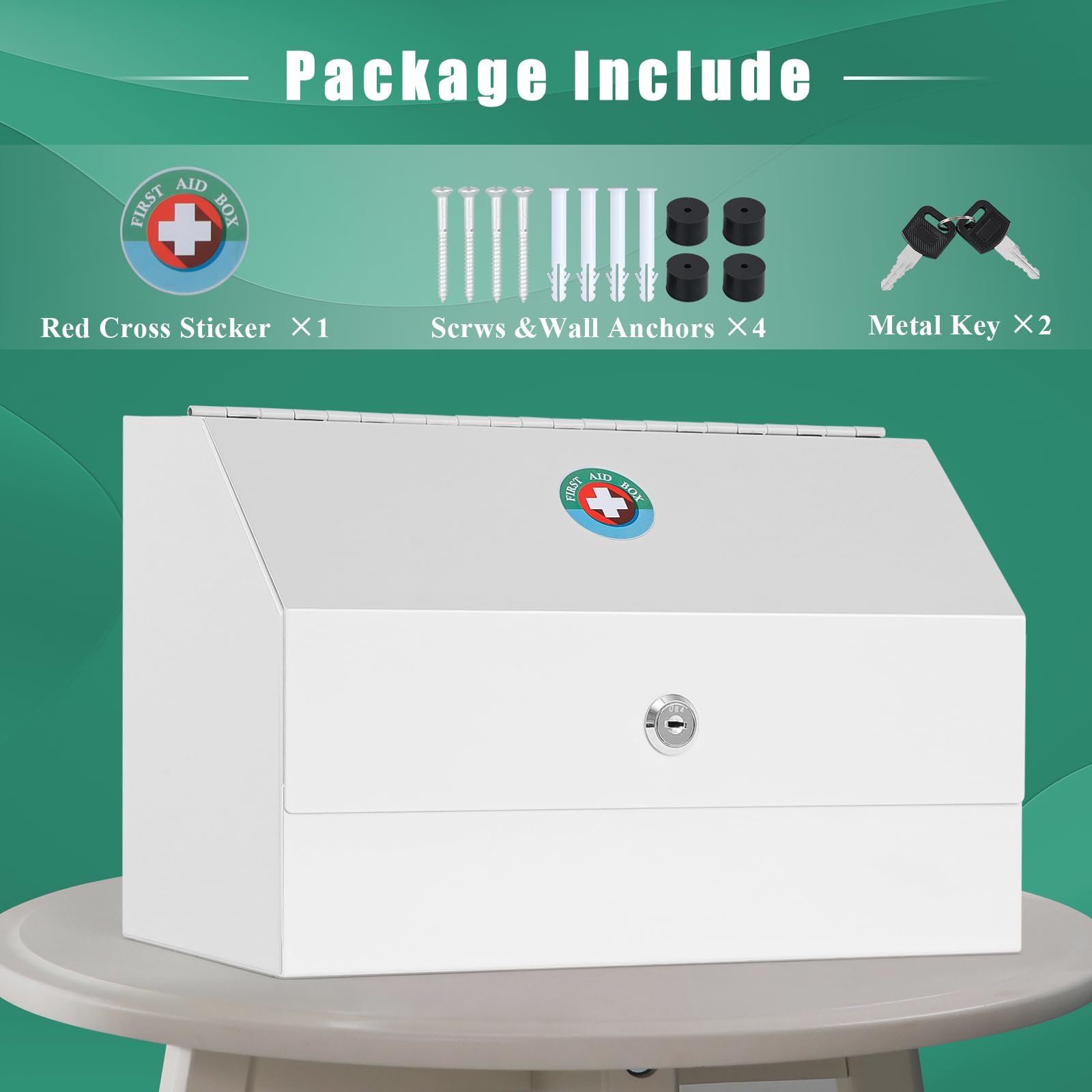 KYODOLED Wall Mount Medicine Lock Box, Drug Cabinet with Key, Large Capacity Secure Steel Prescription, First Aid Kit for Emergencies Home and School use, White, 12.2 * 5.9 * 7.87 inch