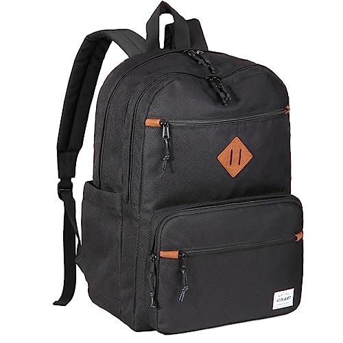 RAVUO School Backpack, Classic Lightweight Bookbag for Men Water Resistant Women Daypack Bag with Multi Pockets for High School,College,Travel,Work Black