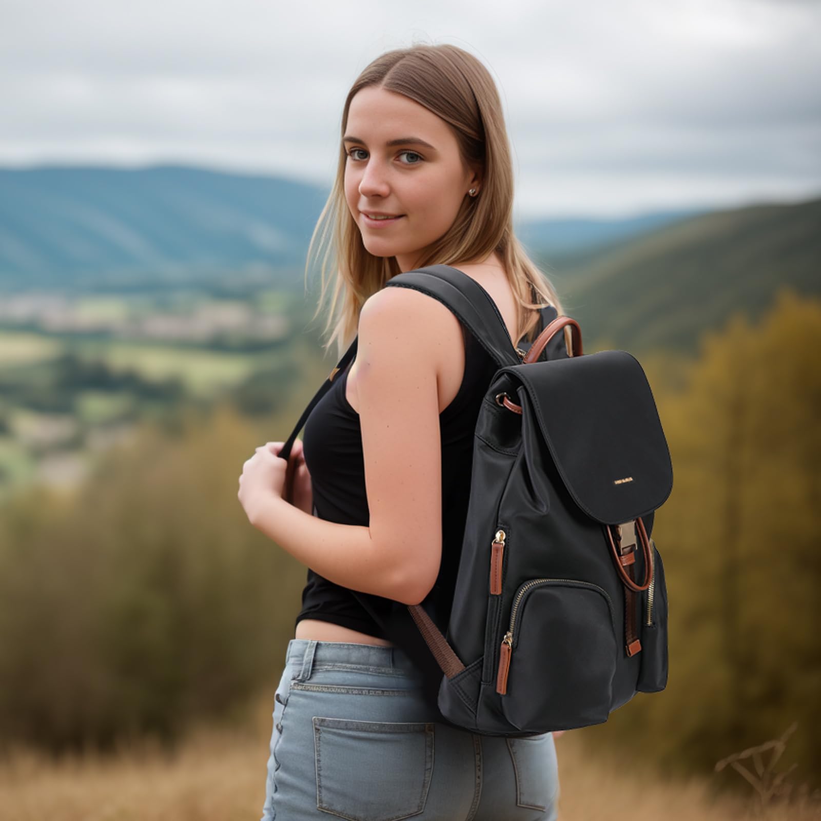 GOLF SUPAGS Laptop Backpack for Women College Computer Bag Work Travel Backpack Purse Fits 15 Inch Notebook (Black)