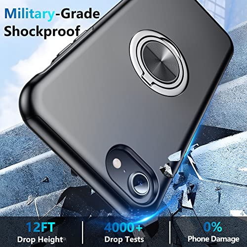 okzilla for iPhone SE Case 2022/3rd/2020, with [360 Rotation Ring Bracket Stand] [No Fall-Off Kickstand] [Military Grade Drop Protection] Slim Thin Shockproof Phone Case Cover 4.7 inch - Black