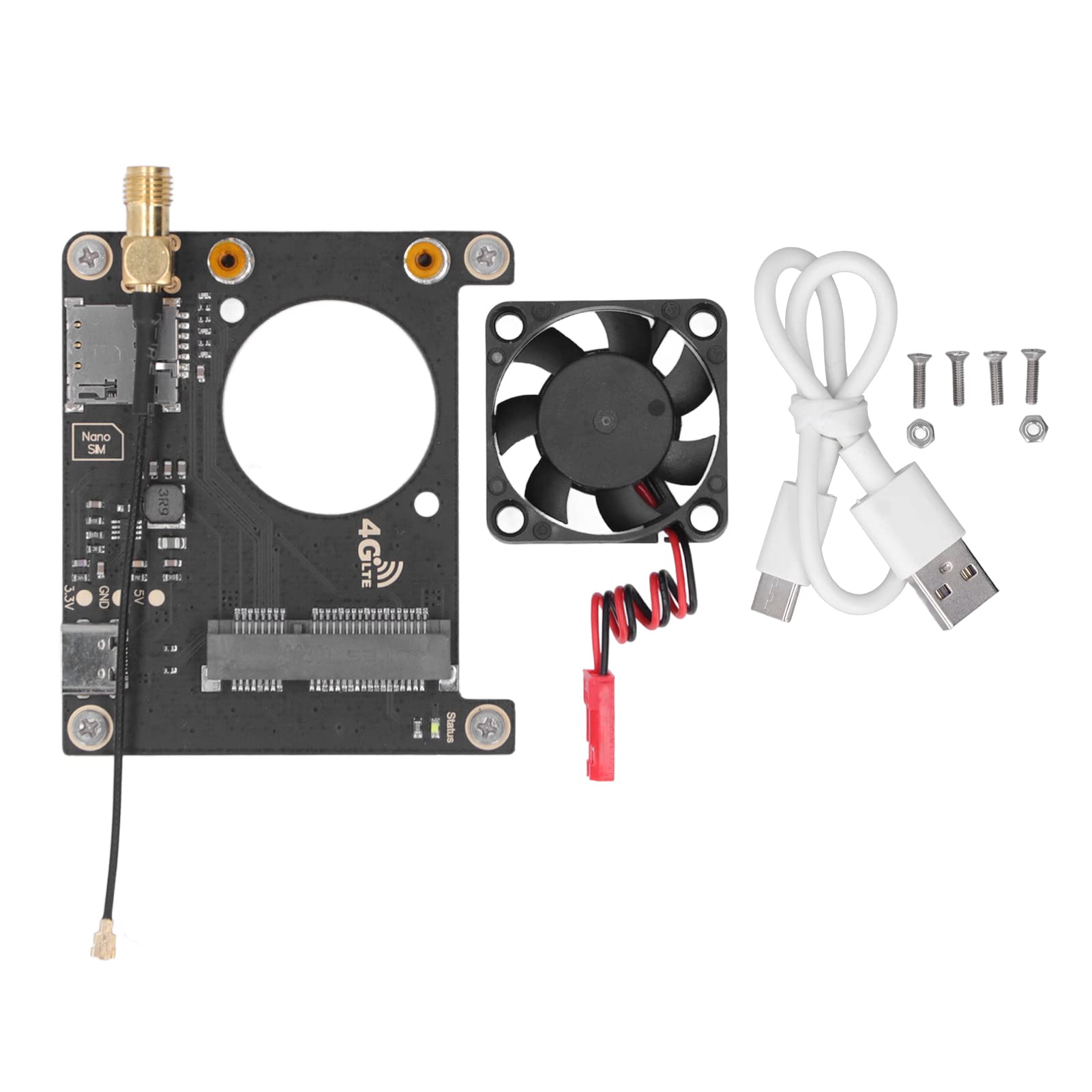 LTE 4G 3G Expansion Board Cooling Fan Module Kit Expansion Board Module Data Transmission HAT Module with Cooling Fan for Raspberry Pi 4B 3B