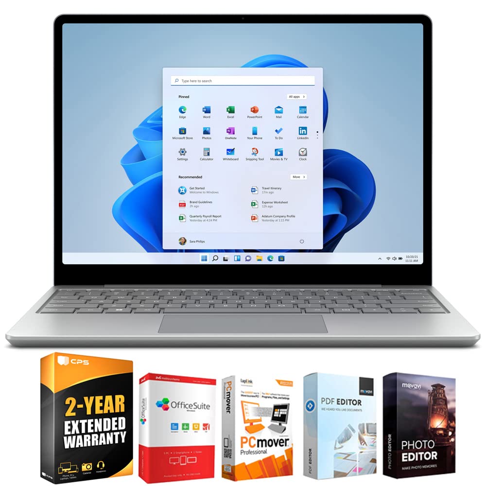 Mirosoft 8QF-00023 Surface Laptop Go 2 12.4" Intel i5-1135G7 8GB/256GB Touchscreen, Platinum Bundle with Elite Suite 18 Software + 2 Year Protection Warranty
