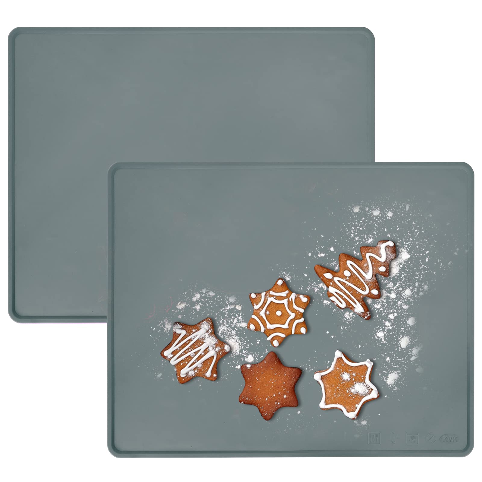 KVK 20×16in Large Silicone Placemats for Adults Babies Toddlers Kids - Food-Grade Silicone Table Mat - Universal for Kitchen Countertop Pastry Rolling Dough 2Pack Cool Grey