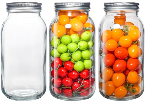 Ltzmcmy 64 oz Mason Jars Wide Mouth,3 Pack Large Half Gallon Mason Jar with Airtight Lids,Air Tight Glass Pickling Jars for Canning,Fermenting,Food Storage