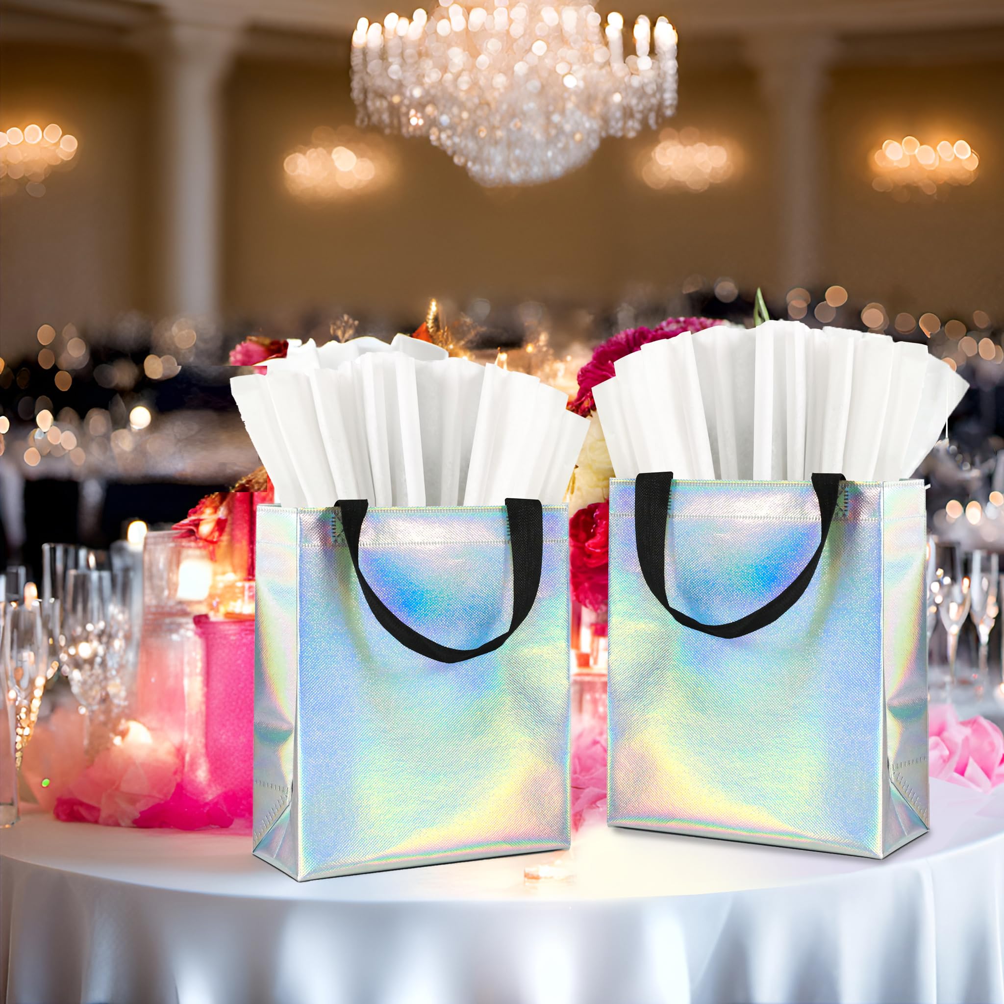 KeerxunBag 12pcs Reusable Gift Bags(Includes Tissue Paper) Gift bag with handle Birthdays Parties Holidays Weddings Medium 10x4x8in rainbow Gift Bags
