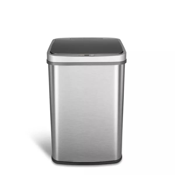 TYLEX 13gal Motion Sensor Rectangular Shape Stainless Steel Trash Can, Automatic Touchless Infrared Motion Sensor Rectangular Trash Can, Stainless Steel Base (Brushed Silver)