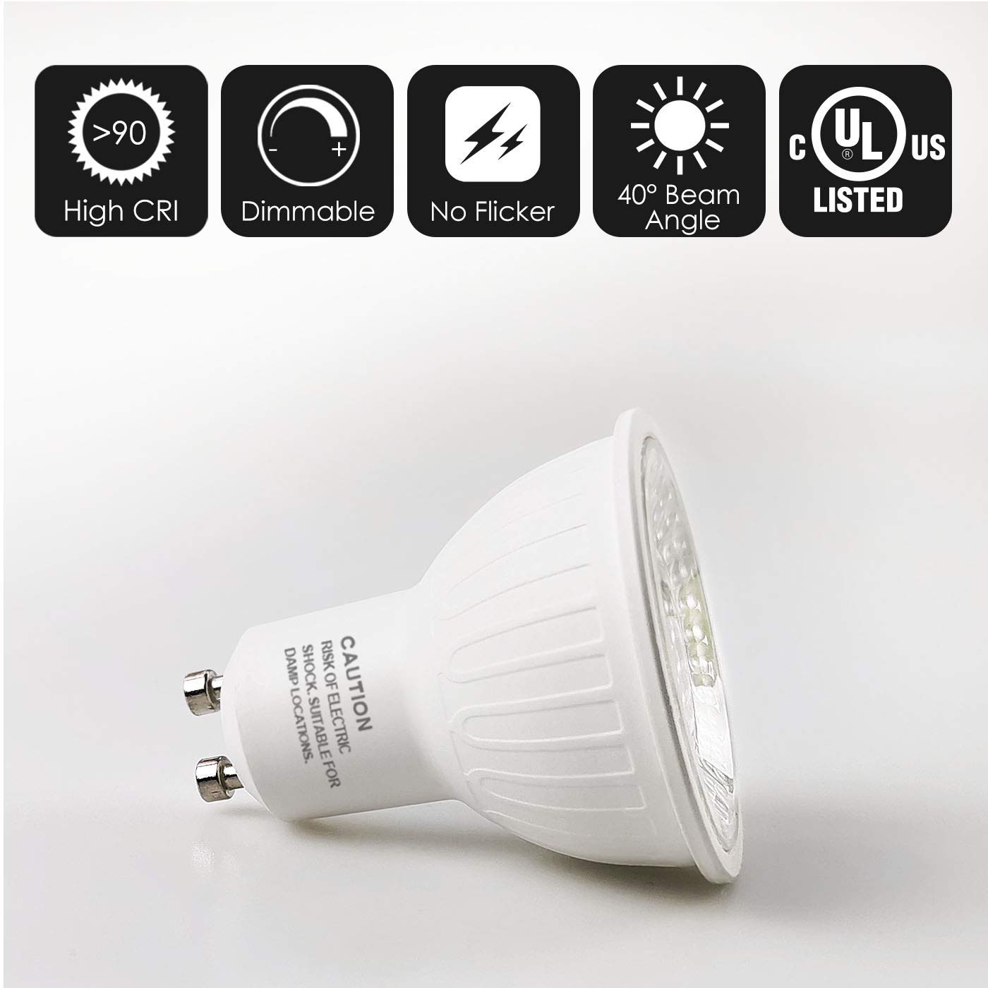 GU10 LED Bulbs Daylight - 7W - 90+CRI - Dimmable - 600LM - 75W Halogen Equivalent - 5000K - GU10 Recessed Lighting Bulb - Track Lighting Bulb - Spotlight Bulb - UL Listed - Pack of 12