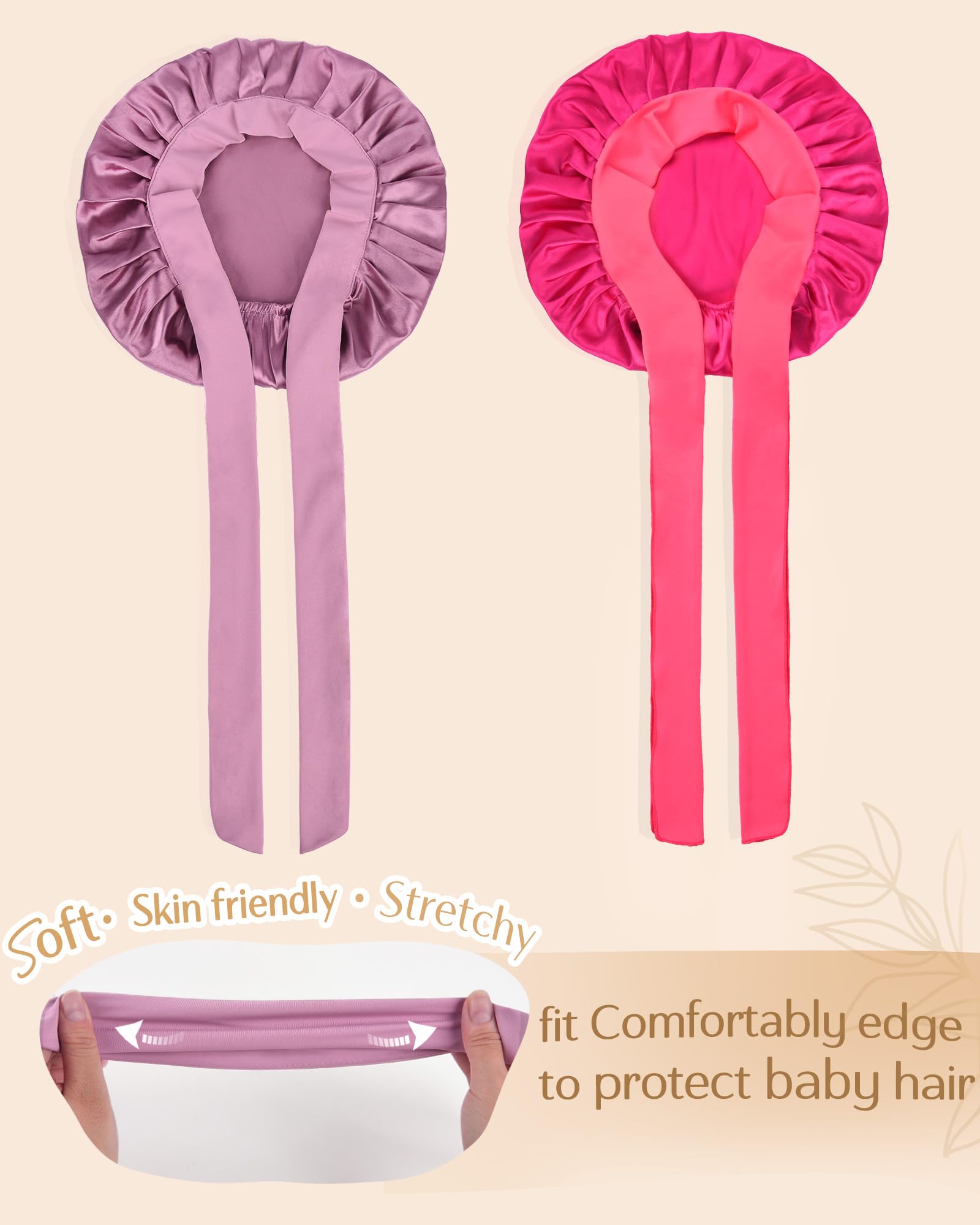 YANIBEST 2 PCS Baby Bonnet Silk Bonnet for Kids Sleeping Cap Curly Natural Hair Silk Bonnets for Girls Boys Infant
