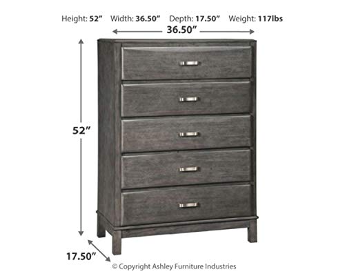 Signature Design by Ashley Caitbrook Contemporary 5 Drawer Chest with Dovetail Construction, Weathered Gray, Grey, 36.5 x 17.5 x 52 inches