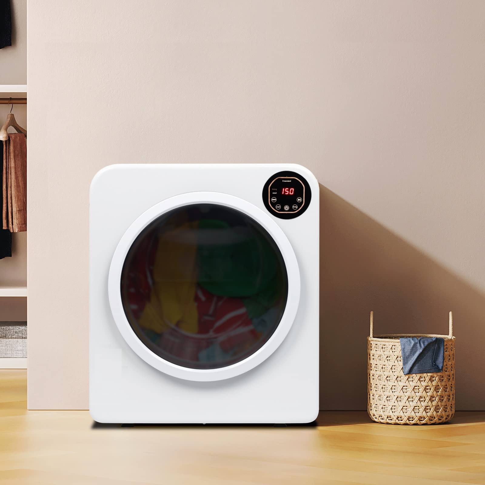 ROVSUN 13.2LBS Electric Compact Clothes Dryer, 3.22 Cu.Ft Portable Front Load Tumble Laundry Dryer w/Stainless Steel Tub, Easy Button Control, Ideal for Home, Apartment, Dorm, RVs, White