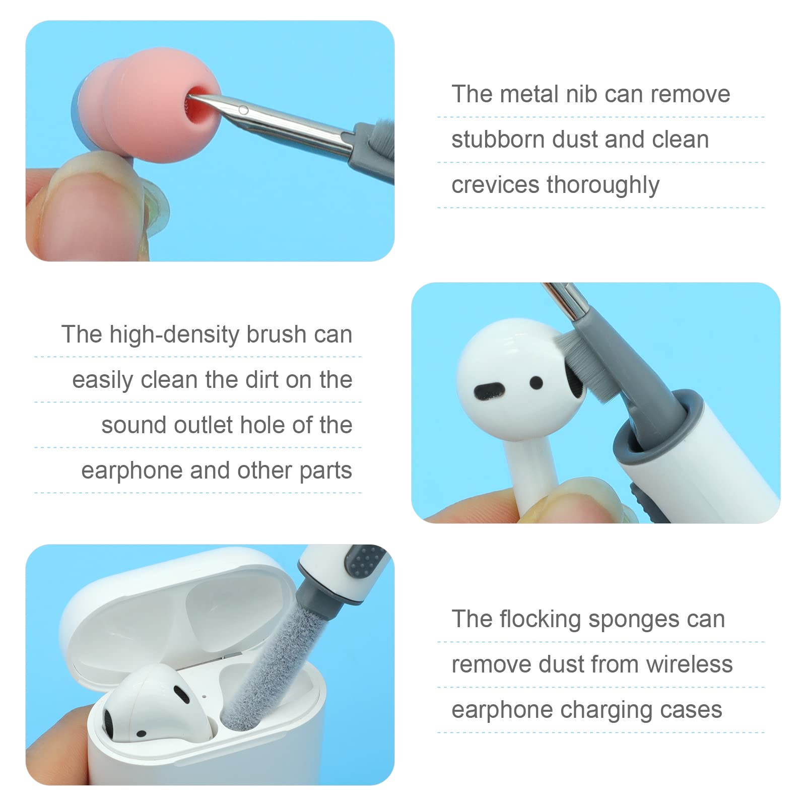 Keyboard Brush,2 Pack Upgrade 5-in-1 Multi-Function Keyboard & Earphone Soft Brush Cleaner Tools Kit for Earphone AirPods/Earbud/PC/Laptop/Computer/Bluetooth Earphones(with Key Puller)