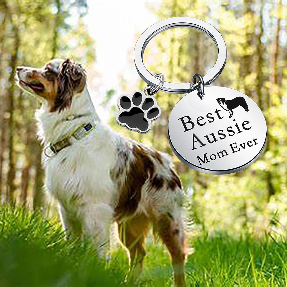 FOTAP Australian Shepherd Keychain Best Aussie Mom Ever Jewelry Australian Shepherd Gifts Aussie Dog Lover Gift Dog Mom Gift (Aussie Mom)