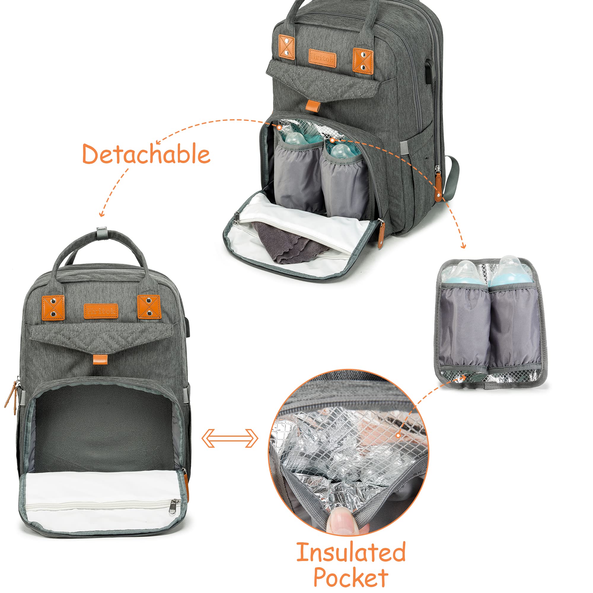 Hritok Diaper Bag Backpack, Expandable Baby Bags For Twins with Changing Pad & 24 Pockets, Unisex Stylish Travel Back Pack