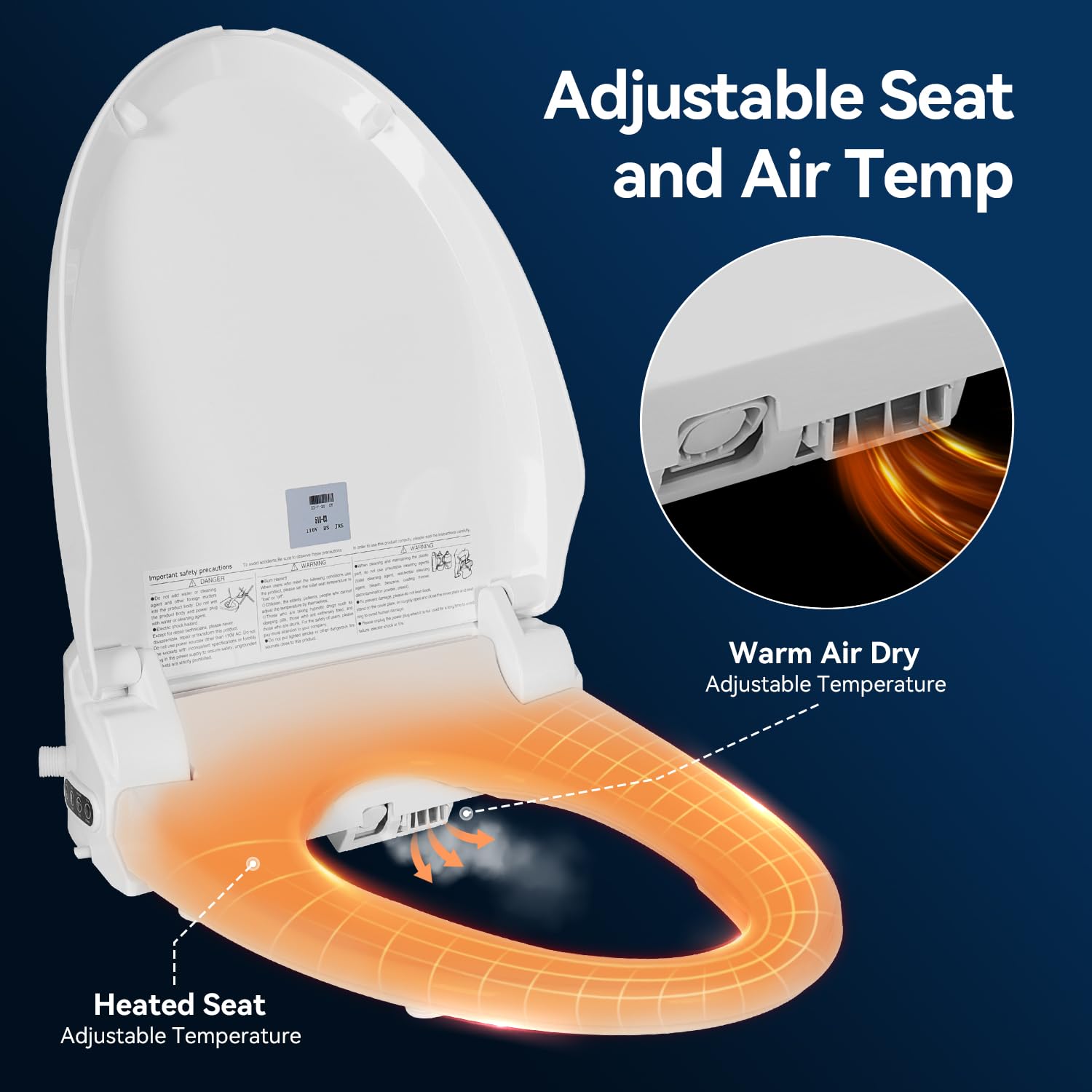 Puluomis Smart Bidet Toilet Seat with Fully Automatic Adjustment, Stainless Steel Nozzle, Heated Seat, Adjustable Warm Water and Air Dryer, Night Lighting, Power Saving, Wireless Control, Elongated