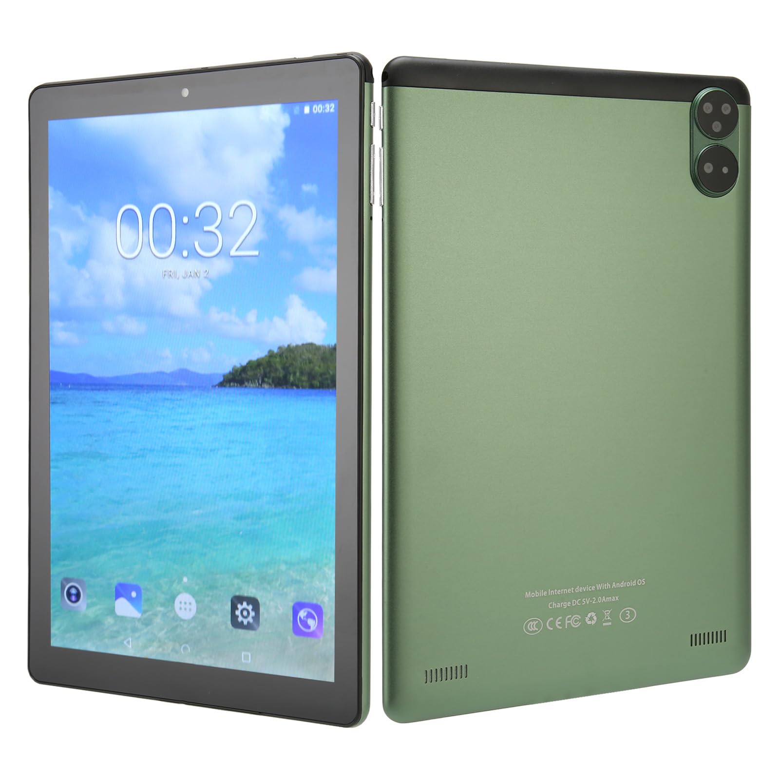 fannay Tablet PC, Dual Speakers Multifunction 10.1 Inch Tablet FHD Screen 6GB RAM 128GB ROM for Work for Entertainment (Green)