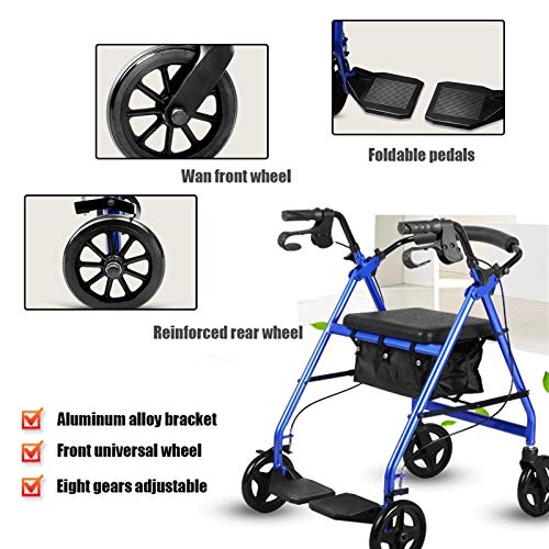 Medical Four Wheel Walker Rollator Premium with Seat, Comfort Handles and Thick Backrest, Folding Walker for Seniors,Load Capacity 100Kg/220lbs
