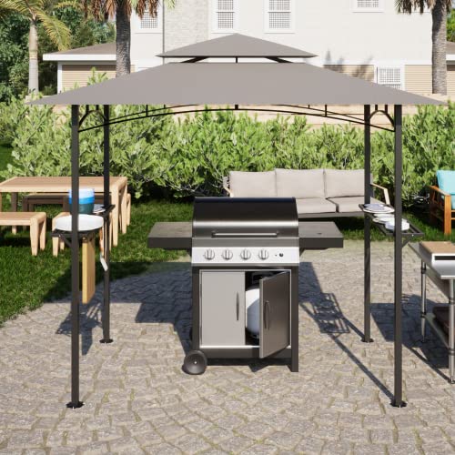 Grill Gazebo, Double Tiered BBQ Gazebo,8'x 5' Grill Canopy,Patio Canopy Tent for Barbecue and Picnic Outdoor (Gray)