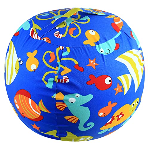 Stuffed Animal Storage Bean Bag Chairs Toy Storage Organizer Bean Bags Chair Cover for Kids 24" Cotton Canvas Beanbag with Zipper for Organizing Kid's and Adults Room, (Blue sea world, 24" x 1)