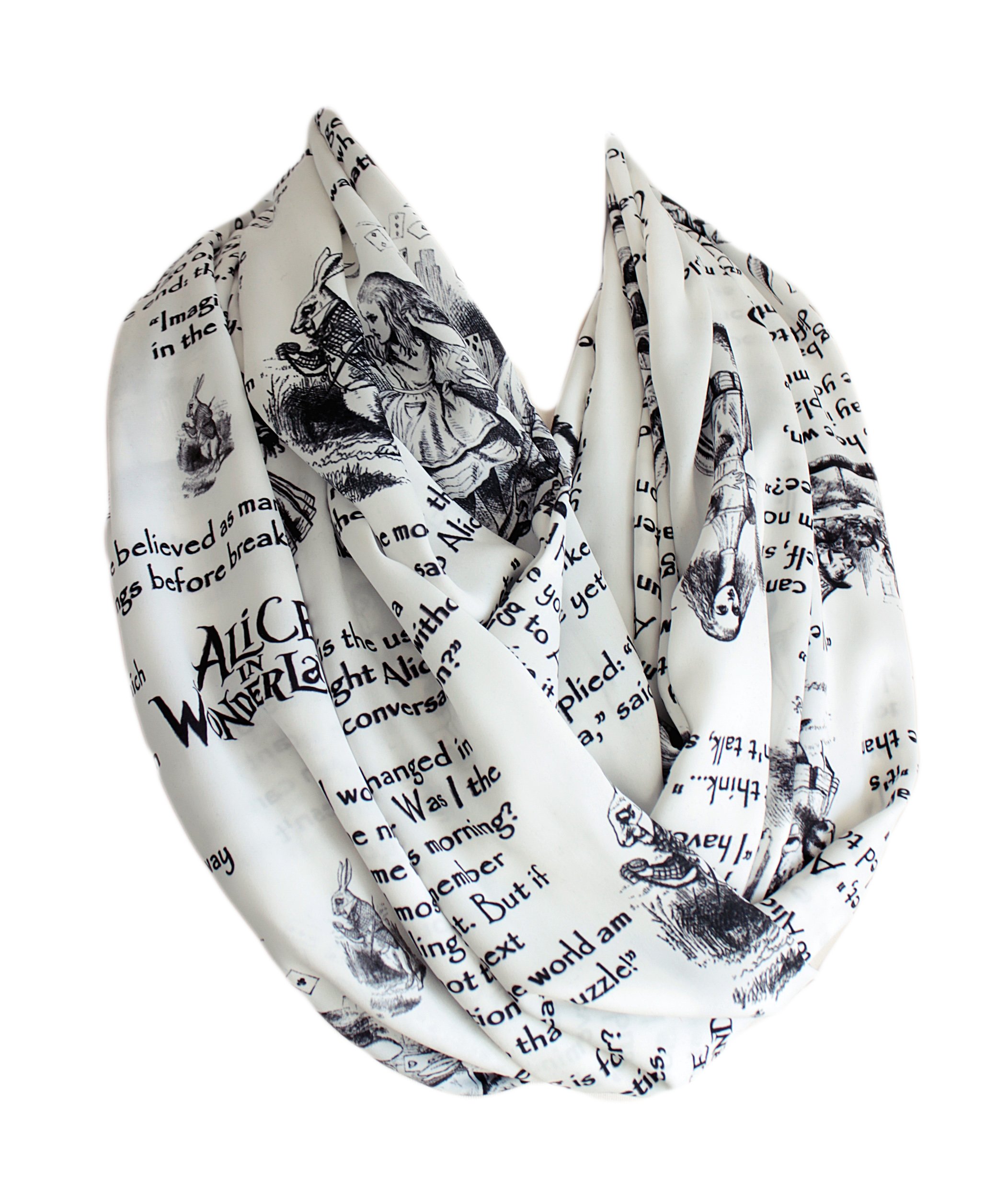 Etwoa Lewis Carroll Alice in Wonderland Book Scarf Quotes White Infinity Scarf