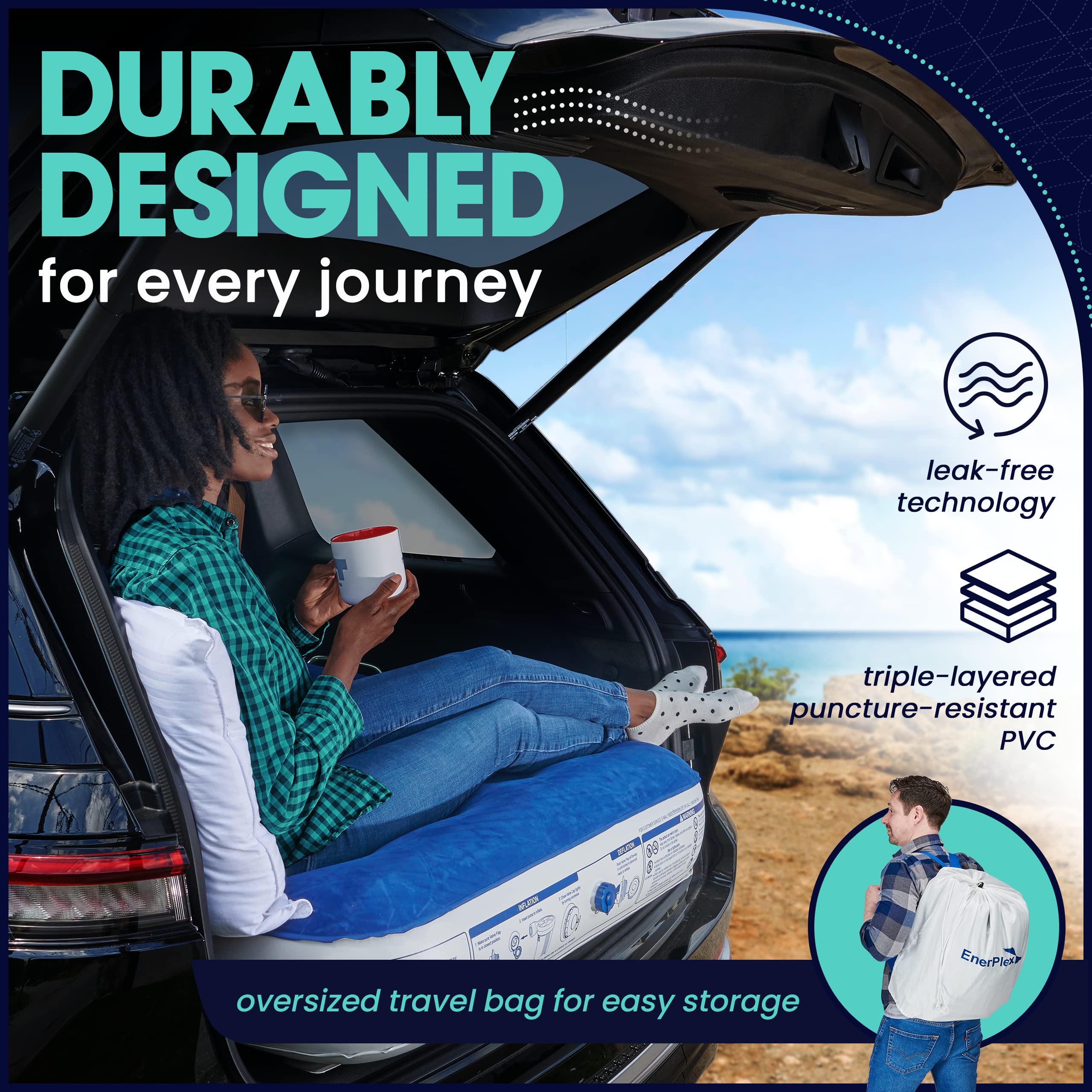 EnerPlex Camping Air Mattress with Built in Pump - Queen Blow Up Mattress for Travel & Guests - Portable Bed for Adults and Kids - Grey