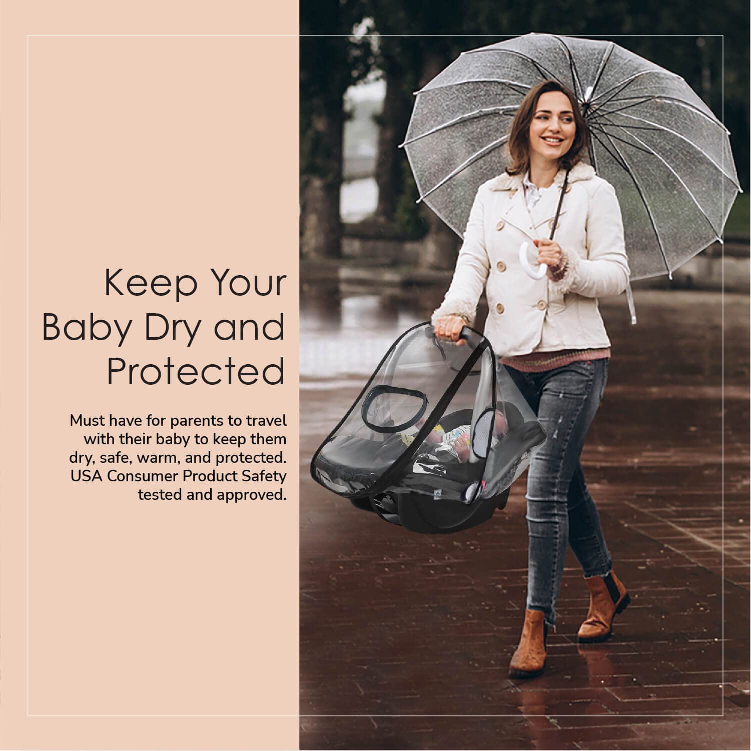 YAZZI & Co. Car Seat Rain Covers, EVA Food Grade Material, Well Ventilated, Universal Car Seat Cover for Babies, Waterproof, Windproof, Quick Access Double Zipper Opening