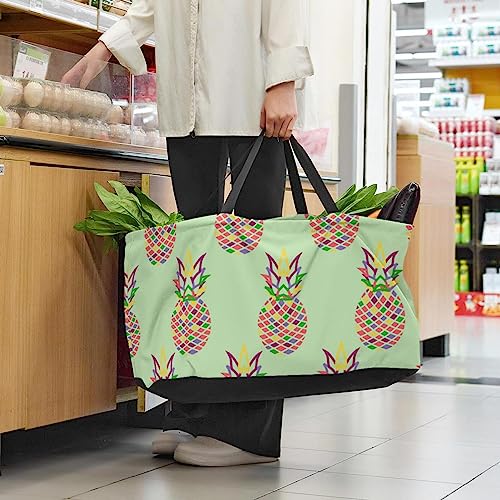 Pineapple Full Print Large Capacity Laundry Organizer Tote Bag - Reusable and Foldable Oxford Cloth Shopping Bags