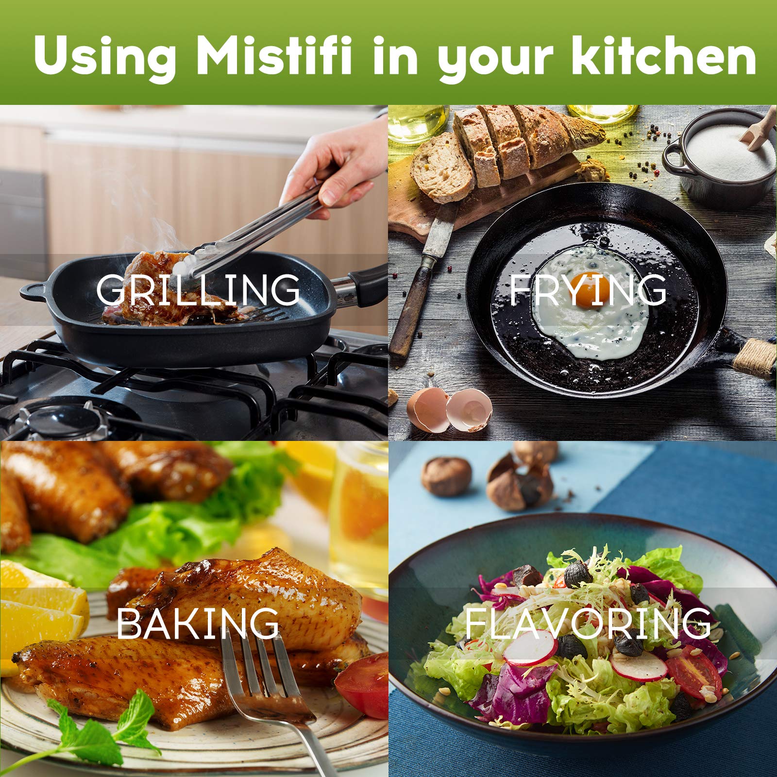 Mistifi Oliver Oil Sprayer for cooking, Spray bottle 6oz, Non-Aerosol Refillable Dispenser Oil Mister FS600 Less is More