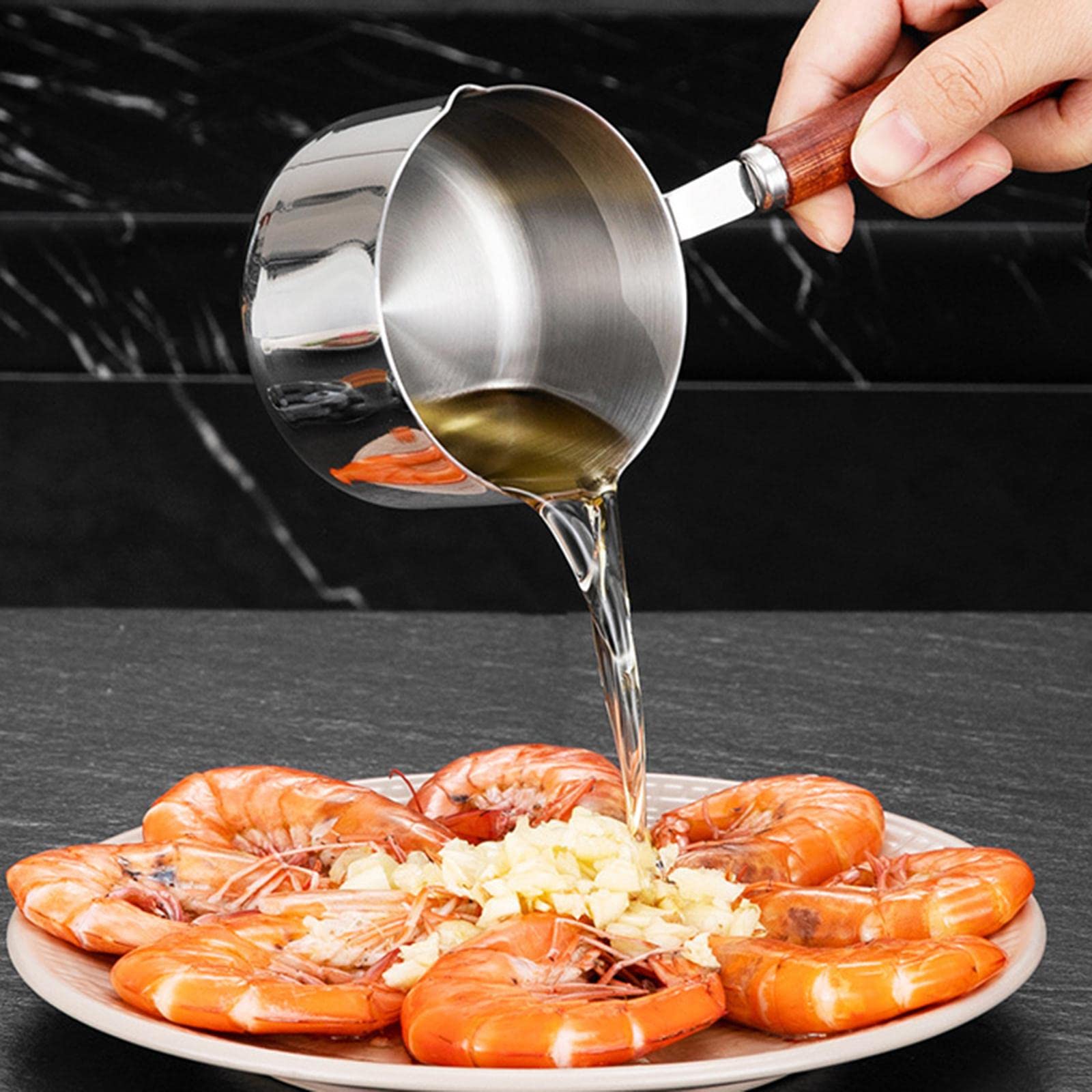 Gralara Stainless Steel Mini Soup Pot Butter Melting Pot Milk Pan with Anti Scald Wooden Handle Small Saucepan for Reheating Soup Stovetop Camping , 125ml