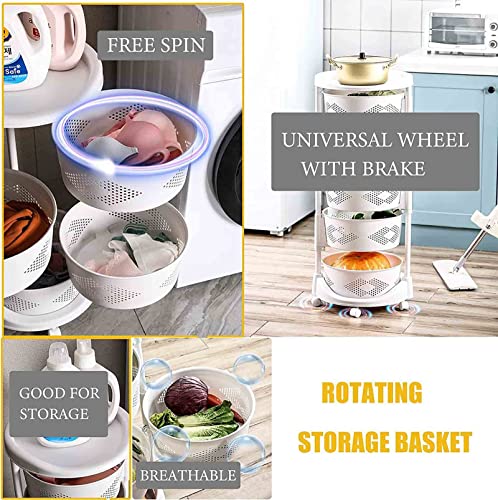 Multi-Layer Kitchen Storage Rack, Detachable Breathable Rotating Fruit Vegetable Organizer, with Lockable Casters, for Kitchen Bedroom, Bathroom,3 Tier