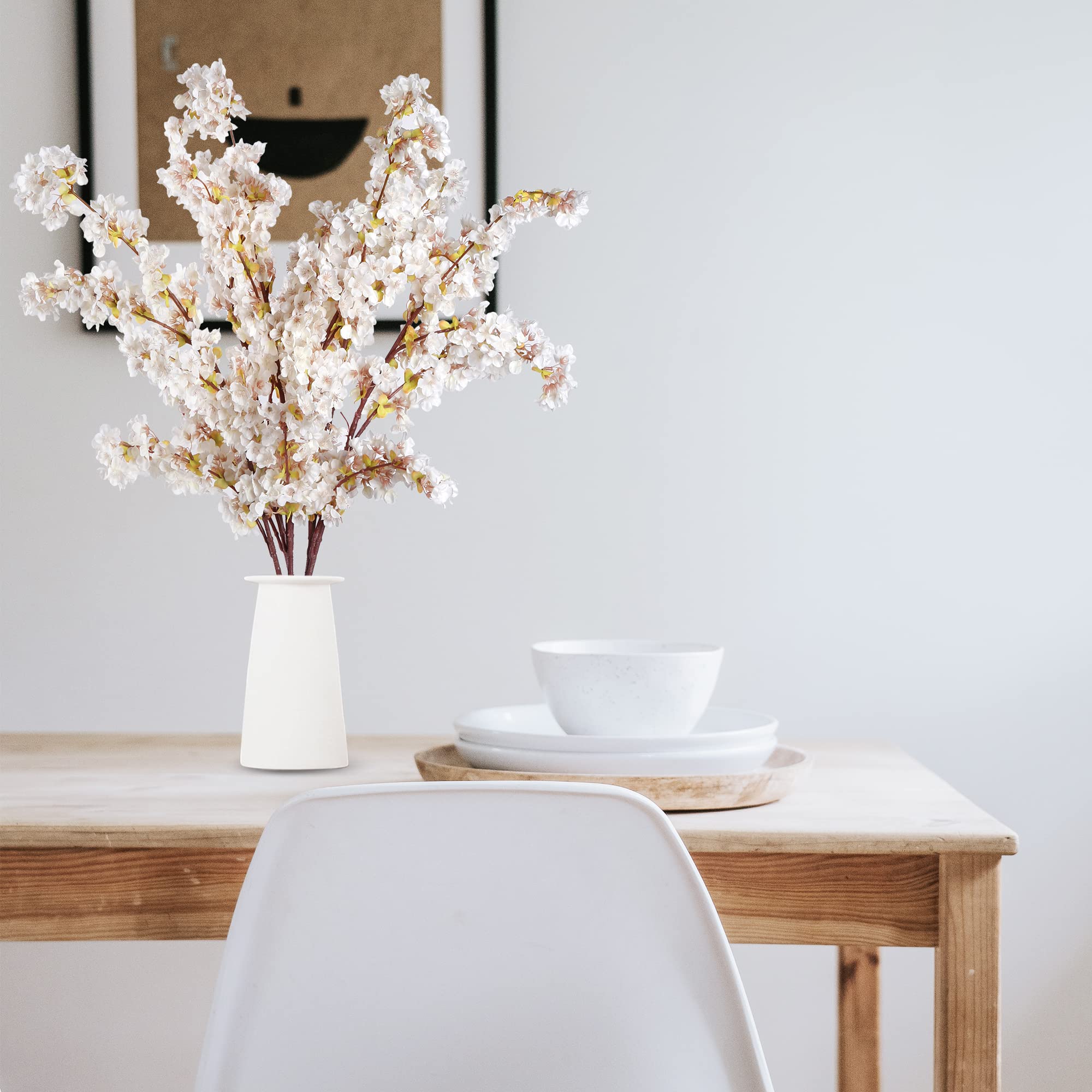 Sggvecsy Artificial Cherry Blossom Branches Faux Cherry Flowers 39 Inch Peach Branches Silk Tall Stems for Home Wedding Table Vase Decor (3 Pcs, Ivory)