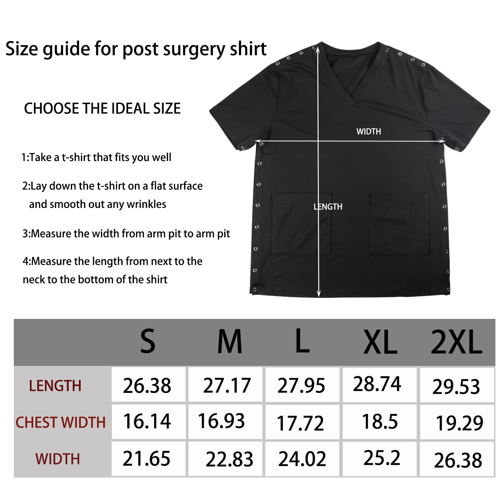 Jacobable 2 pockets Uni-Sex Post Shoulder Surgery Shirt & Rehab Shirt with Stick On Fasteners, convenient and quick (XX-Large, Black)