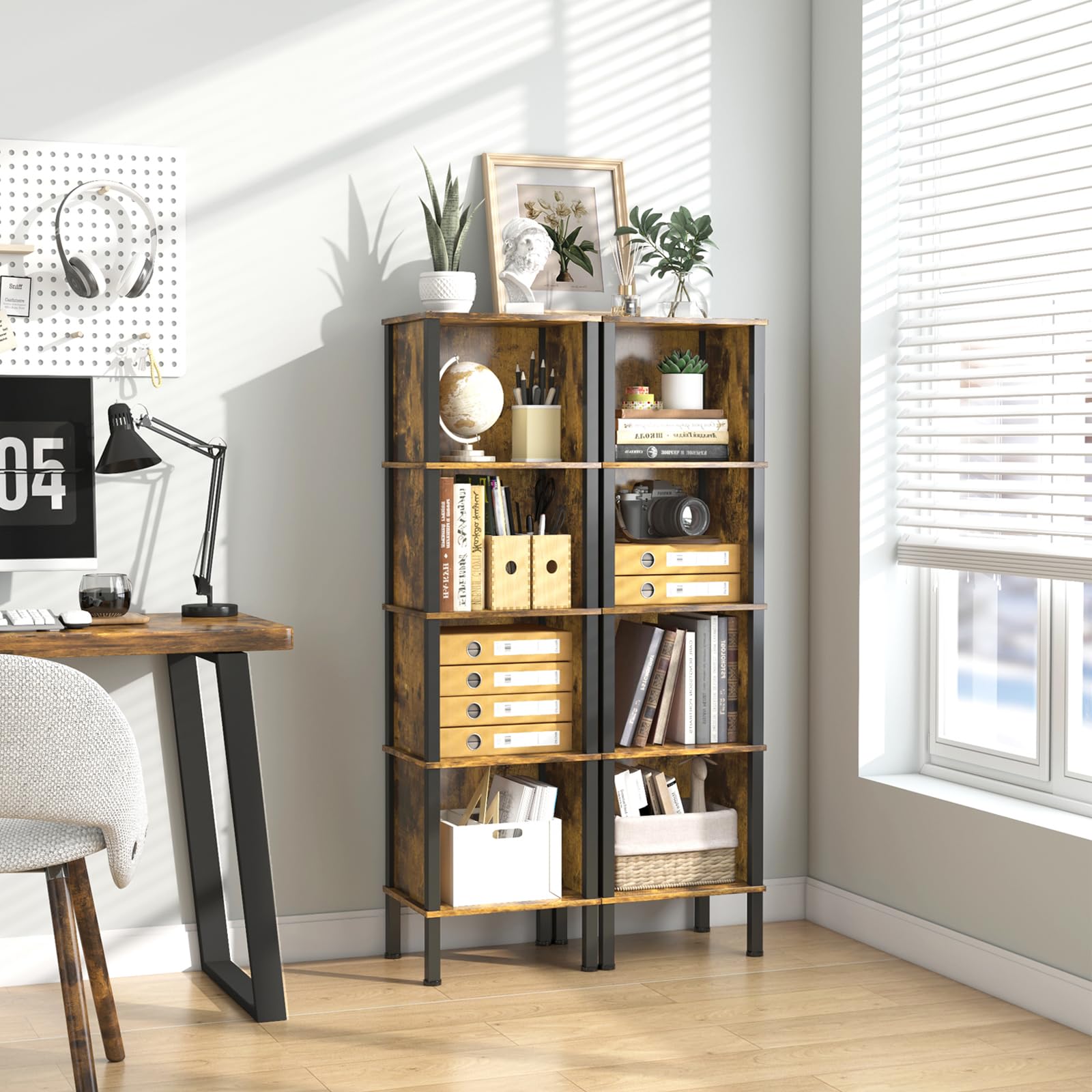 LAATOOREE 5 Tier Narrow Bookshelf, 4 Cube Bookcase, Slim Corner Open Display Storage Shelf for Small Space, Living Room, Office, Bedroom