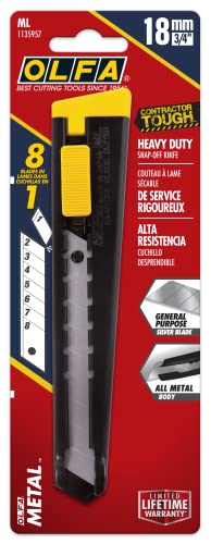 OLFA 18mm Heavy-Duty Utility Knife (ML) - Multi-Purpose Retractable Precision Knife w/All Metal Handle & Snap-Off Blade, Replacement Blades: Any OLFA 18mm Blade