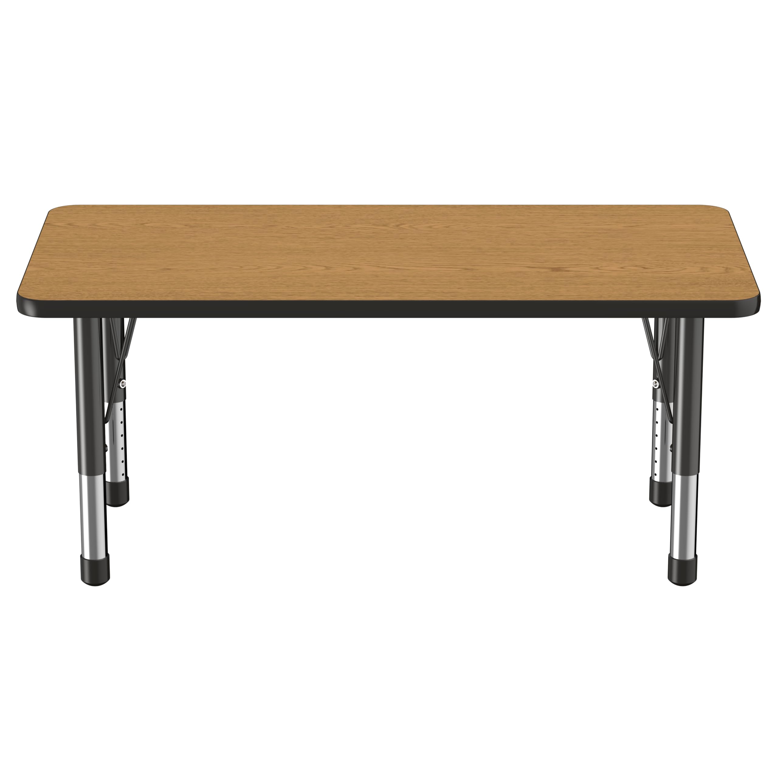 Factory Direct Partners FDP Rectangle Activity School and Kids Classroom Table (24 x 48 inch), Toddler Legs, Adjustable Height 15-24 inches - Oak Top and Black Edge