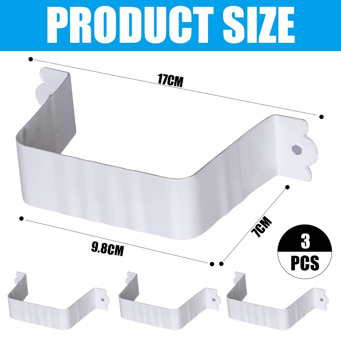 Downspout Adapter Gutter Strap Square Pipe Fixed 3''x4'' Leader Strap Rain Gutters Drainage Downspouts Adapter Extension 3Pcs
