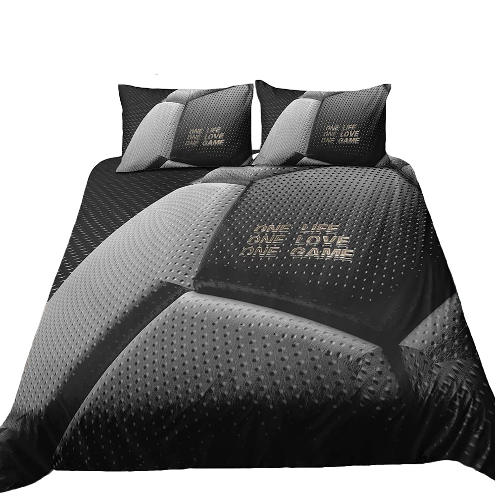 Suncloris 3D Sports Football Bedding Duvet Cover Set Men Teen Boys Soccer Ball Football Lover Bedding with Pillowcase Comforter Cover for Kids and Adults Bedspread Cover (Full)