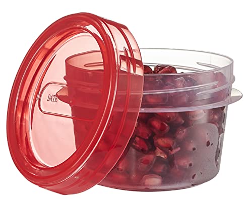PLASTICPRO 6 Pack Twist Cap Food Storage Containers with Red Screw on Lid- 4 oz Reusable Meal Prep Containers - Small Freezer Containers Microwave Safe Red Plastic Food Storage