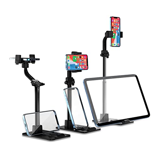 PEPPER JOBS Cell Phone Stand Adjustable Height & Angle Phone Holder Phone Stand for Desk Cell Phone Clip Stand Holder Two-in-one Live Streaming Stand Compatible with 3.5"-6.7" Device