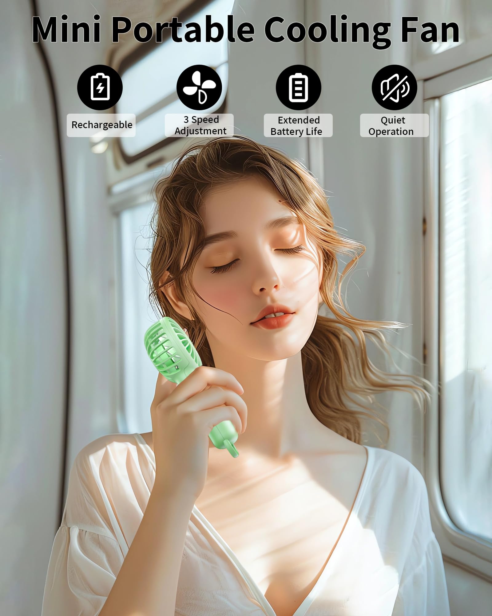 Nhpoi Mini Fan, Mini Handheld Fan, Small Cute Design Portable Fan with 3 Powerful Wind Speed, Battery Operated, USB Rechargeable, 9 Hours Long Working Time, Pocket Size for Travel
