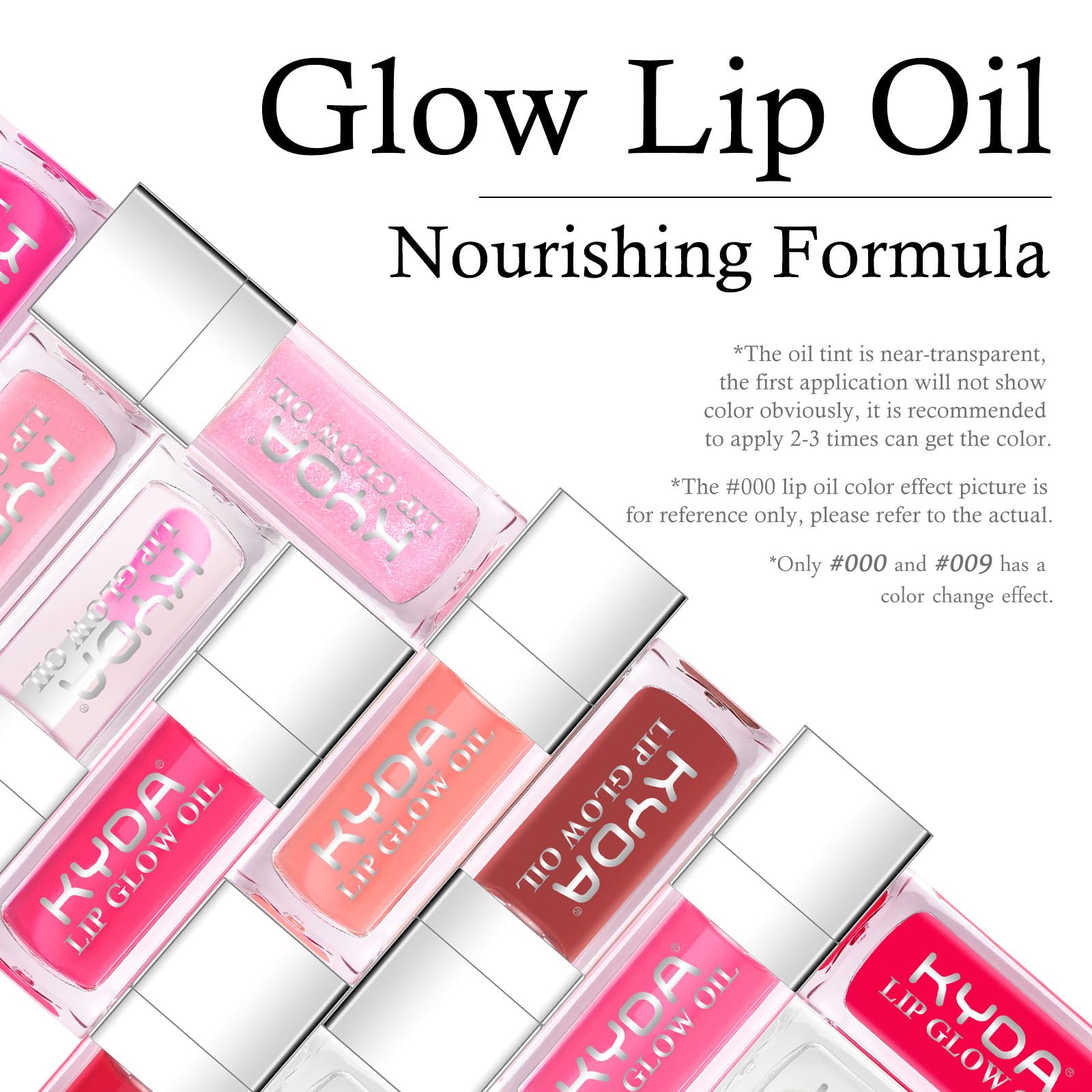KYDA Hydrating Lip Glow Oil, Moisturizing Lip Oil Glossy Transparent Plumping Lip Gloss, Tinted Lip Oil for Lip Care and Dry Lips-Strawberry