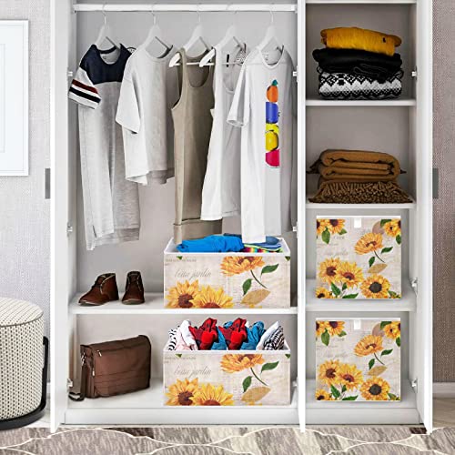 Rectangular Storage Baskets ,Retro Sunflower Fabric Storage Bin Organizer,Collapsible Storage Basket for Toy, Clothes,Books.Shelves Basket