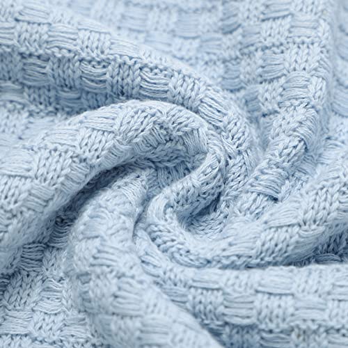 LAWKUL Cable Knit Baby Blanket 100% Cotton Blue Receiving Infant Swaddle Nursery Blankets Crochet Neutral Newborn Boy Girls
